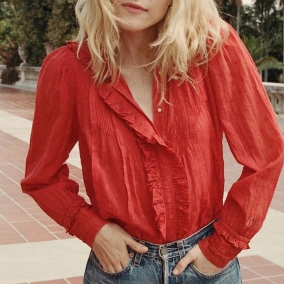 Doen | Tops | Doen Red Ruffle Dilly Blouse | Poshmark
